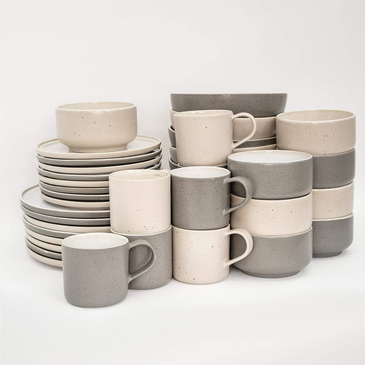 Stoneware Tableware Complete Set Mixed - Granite Grey & Cappuccino ...